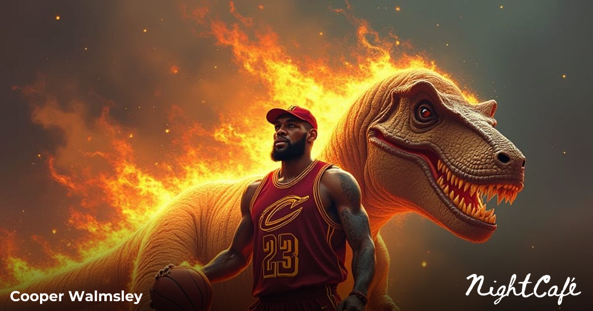 lebron james on fire as a dinosaur - Lebron James as T-Rex i...