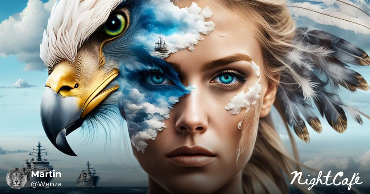 Hybrid Eagle-Woman Portrait with Seascape, Detaile... - AI Art