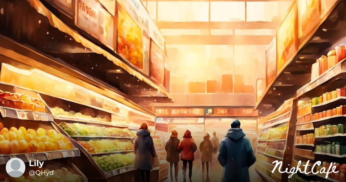 a busy grocery store from outside, water color art style, area code ...