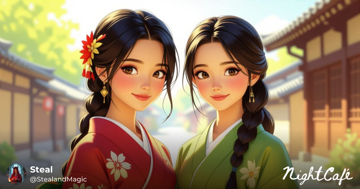 Aiko und Hana - Two Young Women in Fantasy Illustration Styl...