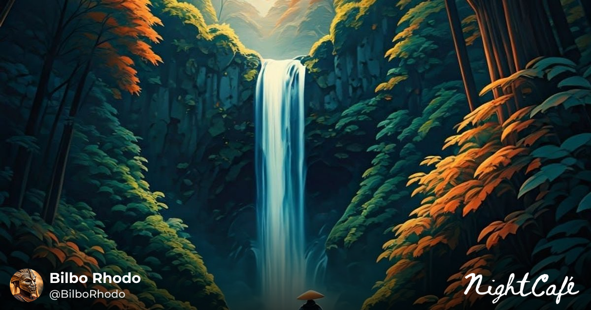 Shugendo, Iga Waterfall - Shugendo Monk Surrounded by Lush G...