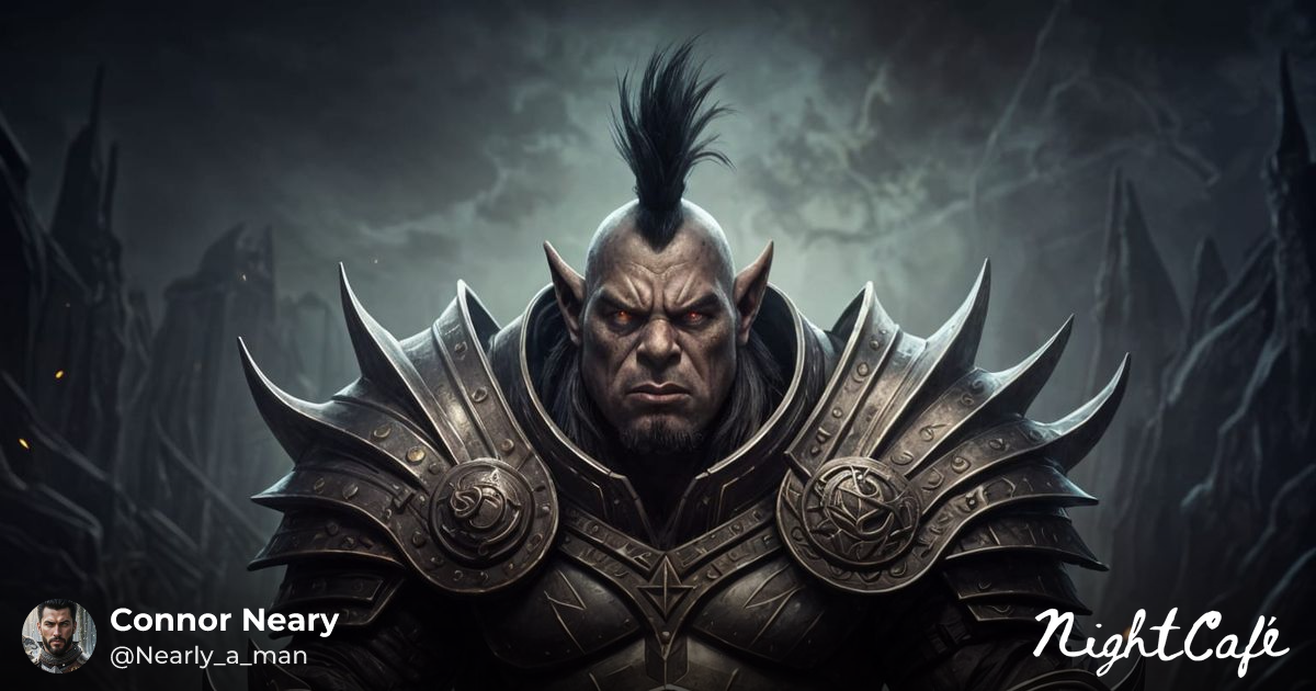 Dark Fantasy Orc Mercenary Captain in Plate Armor - AI Art