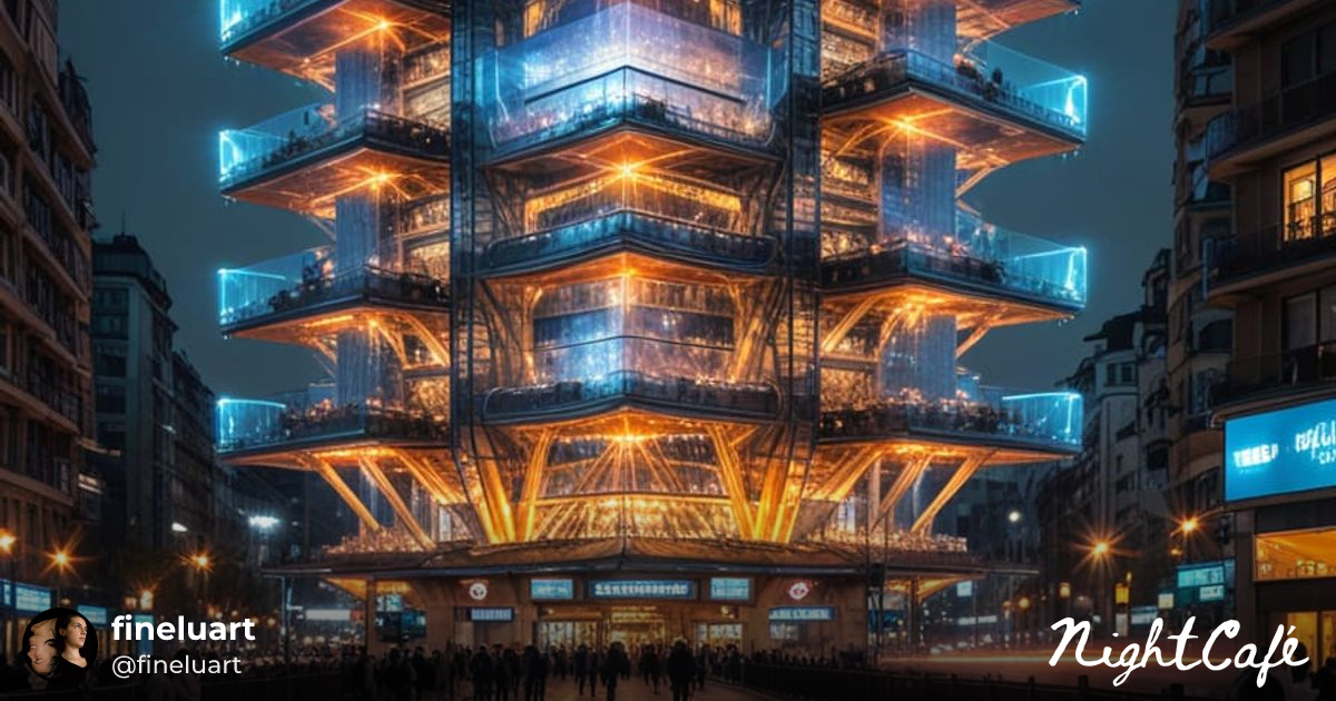 Cyberpunk Megastructure Radiates Ethereal Glow - AI Art