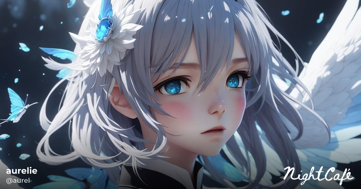 Levitating Blue White Black Angel: 3D Anime Art - AI Art