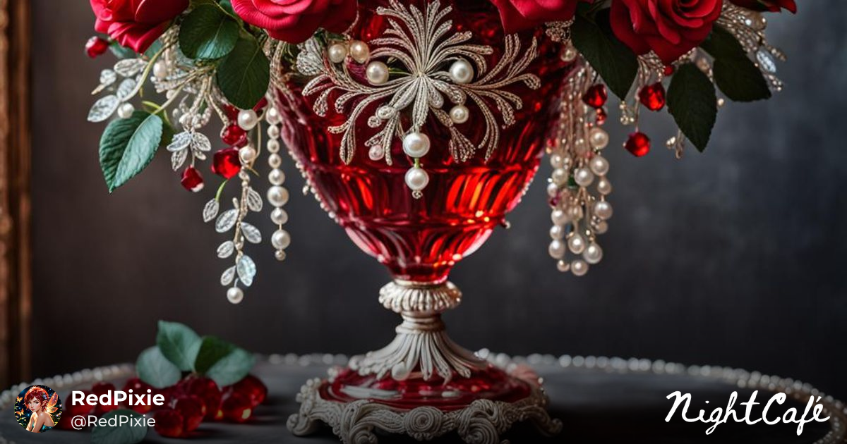 Roses 🌹 - Ornate Red Vase with Roses and Jewels