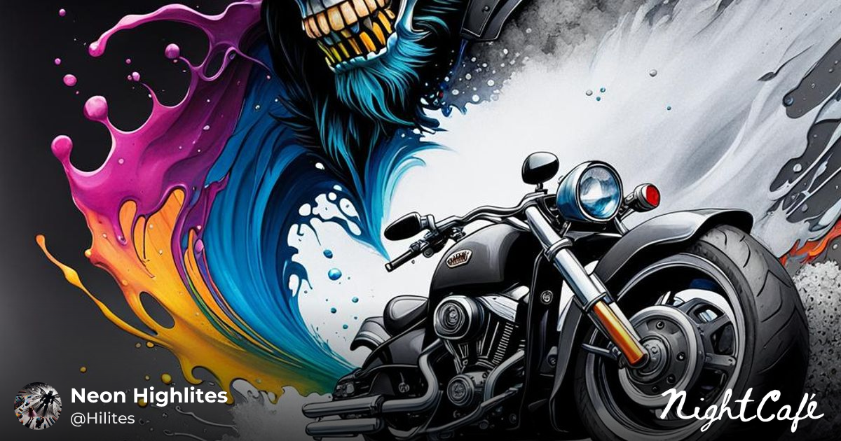 Wizard on Harley in Graffiti Splash Art Style - AI Art