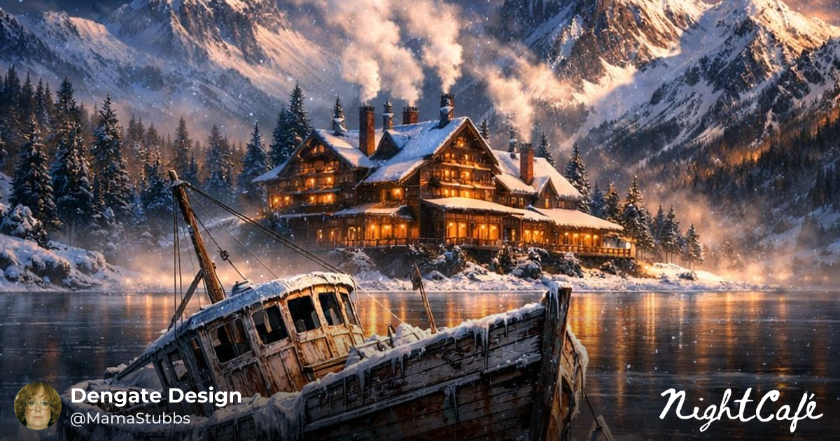 Surreal Abandoned Boat & Ski Lodge in Frozen Lands... - AI Art