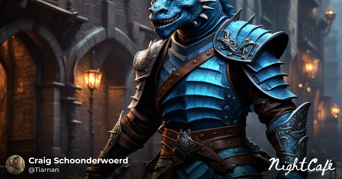 blue scaled Dragonborn from Dungeons and Dragons w... - AI Art
