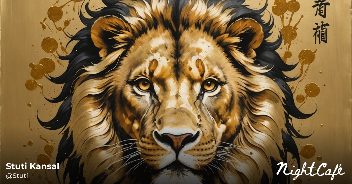 Lion Head and Leo Glyph in Sumi-e Style - AI Art