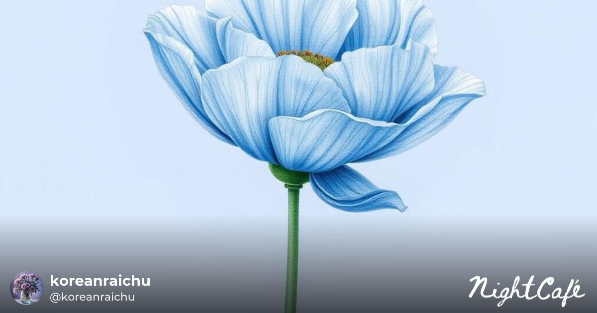 Blue Anemone in Color Pencil Sketch Style - AI Art