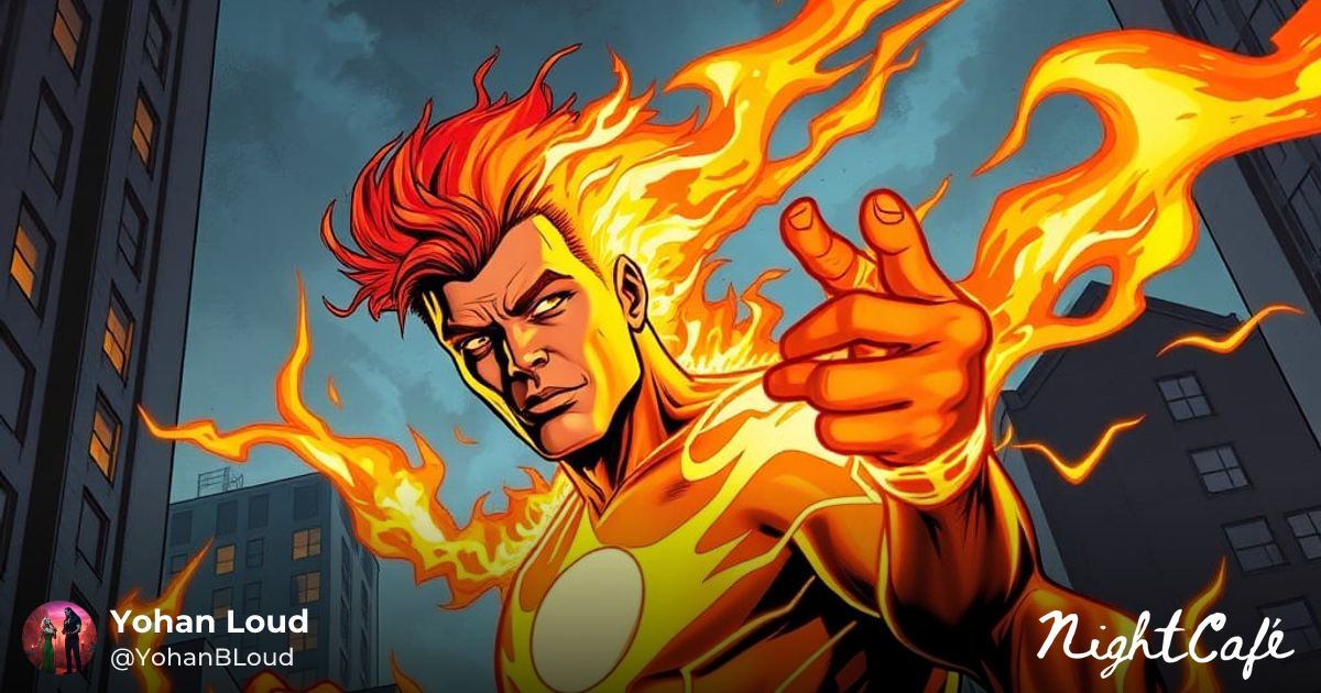 Marvel Comics Human Torch Blazes Through City Stre... - AI Art