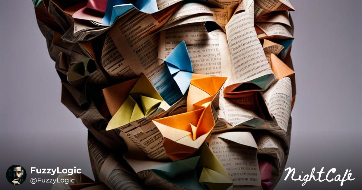 Origami Newspaper Head - Surreal Origami Newspaper Head Digi...