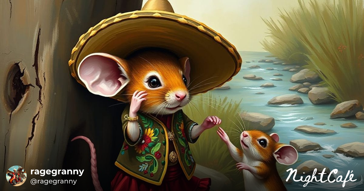 a tiny mouse dressed tradiotinal Mexican clothes is trying to keep ...