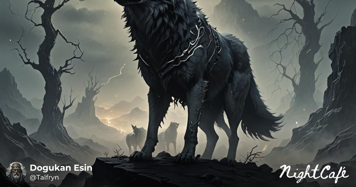 rune wolf - Eerie Rune Wolf in Dark Fantasy Landscape