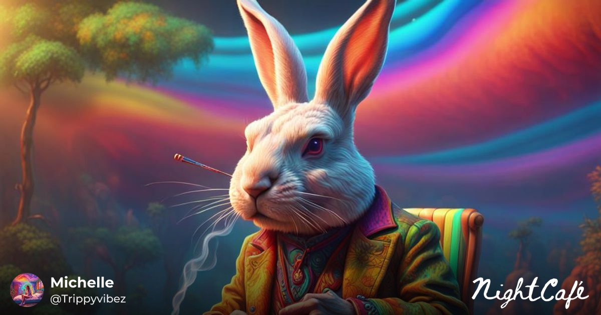 🐰🐰 - Trippy Rabbit Smoking Cigar in Psychedelic Hut
