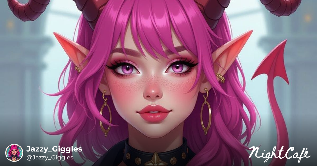 Tiefling Cleric with Pink Hair and Spade Tail - AI Art
