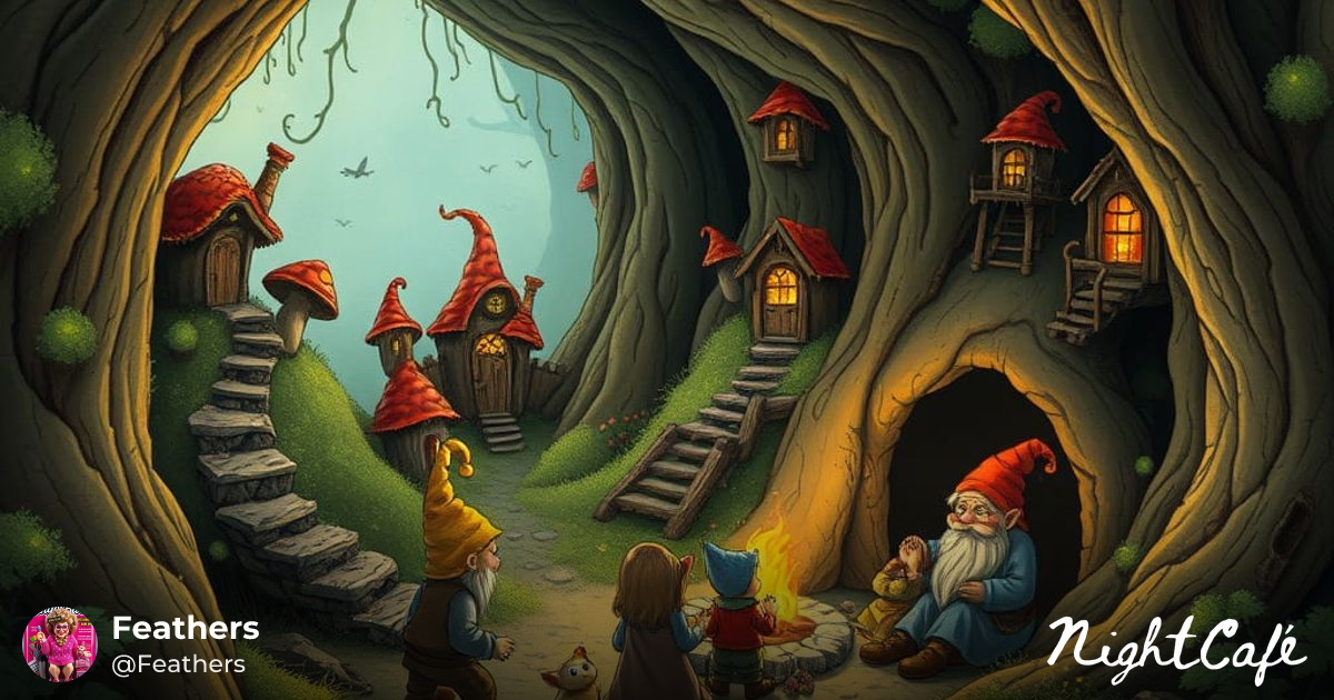 Enchanting Gnome Village in Hollow Tree Trunk - AI Art