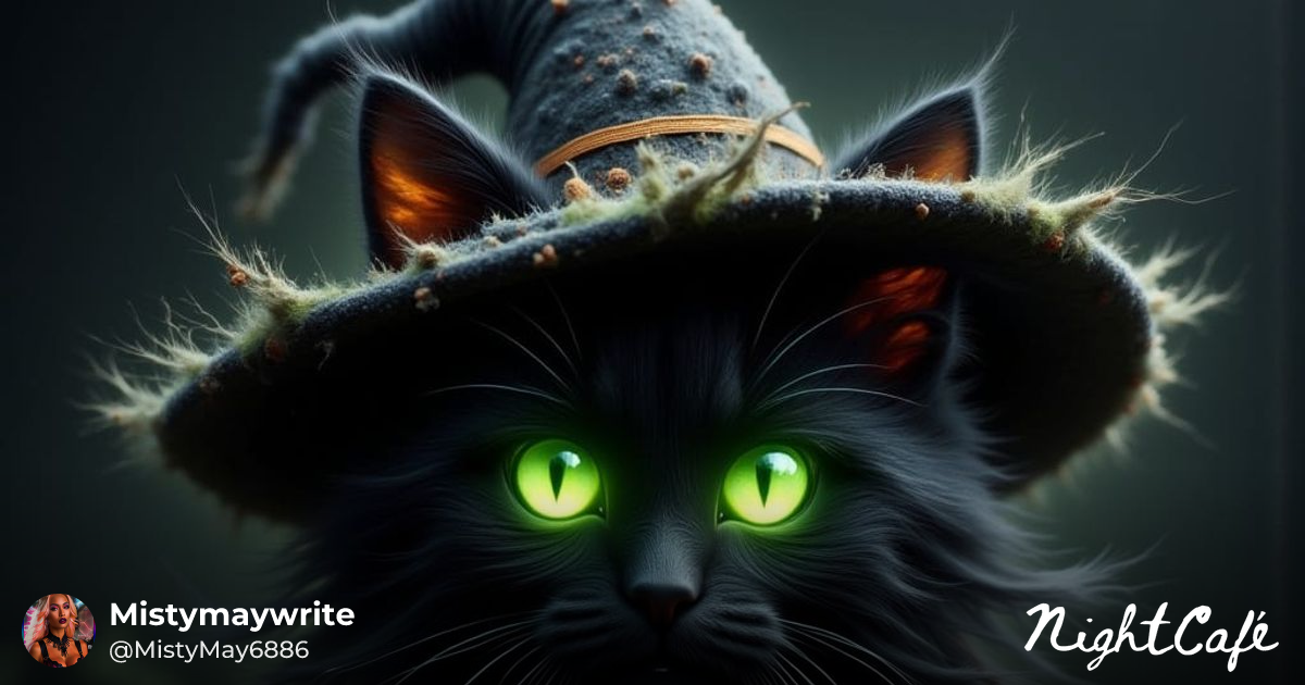 Mystical Black Kitten in Witch's Hat - AI Art