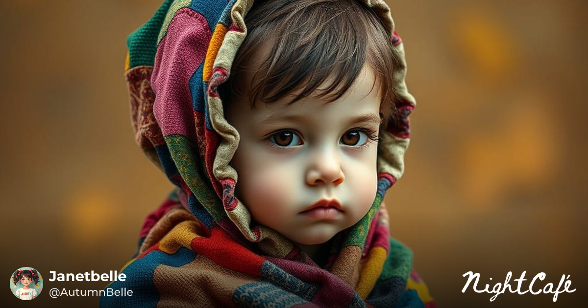 A coat made of rags of all colors for a child