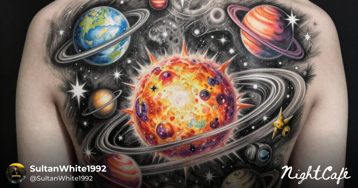 Detailed Solar System Tattoo Art on Woman's Back - AI Art