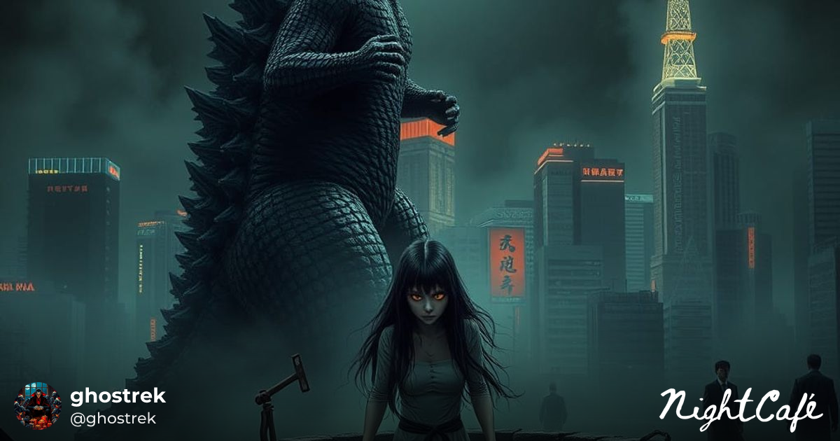 Godzilla Meets a Vengeful Spirit in Haunting Tokyo... - AI Art