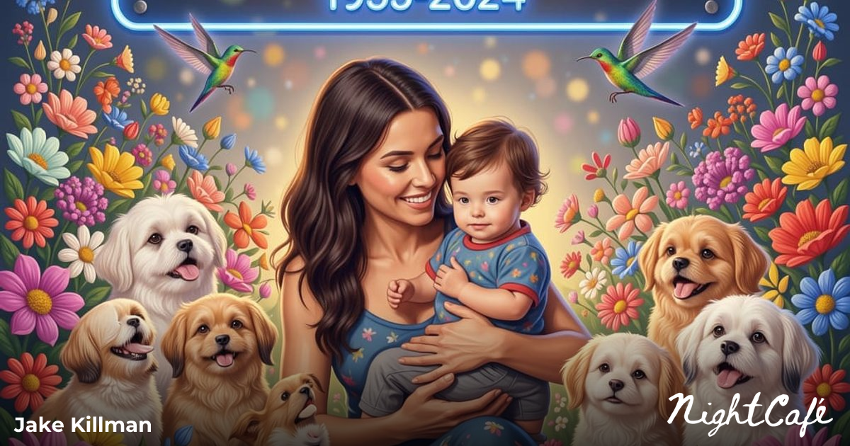 Neon Sign Honors Mother Above Family and Pets - AI Art