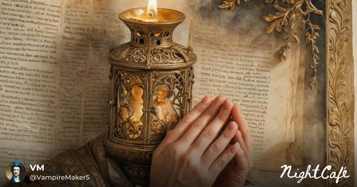 Praying Hands Illuminated in Baroque Manuscript St... - AI Art