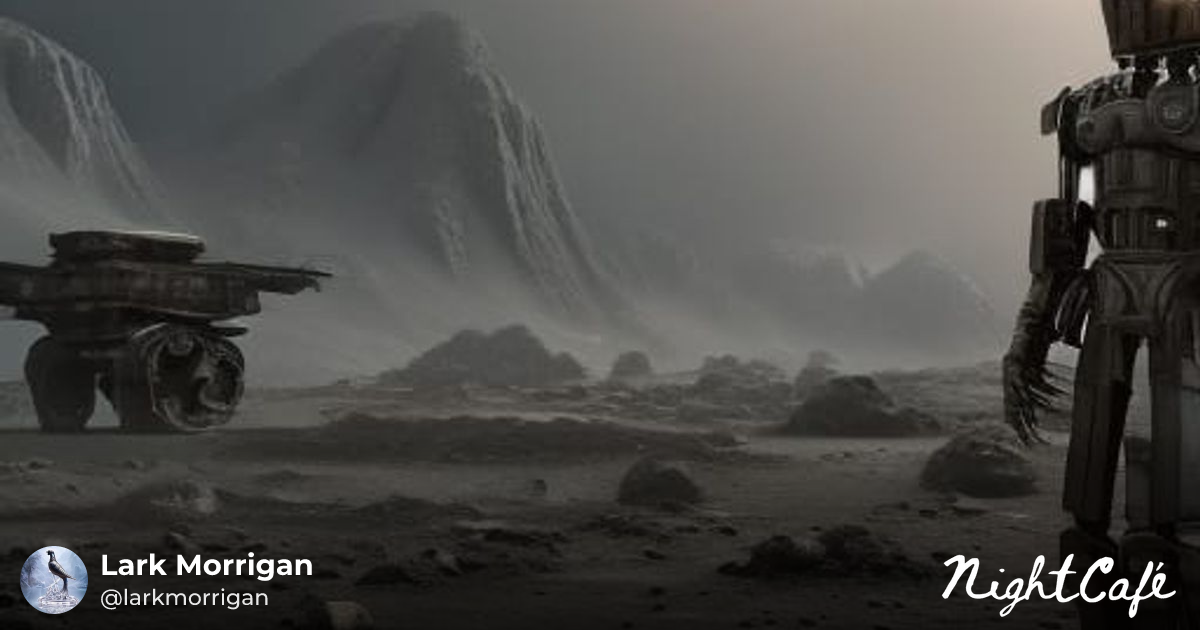 Silver Robot in Post-Apocalyptic Wasteland - AI Art