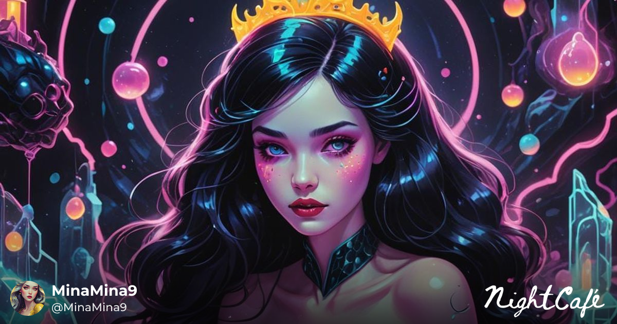 Snow White Space Mermaid in Synthwave Neon Retro S... - AI Art
