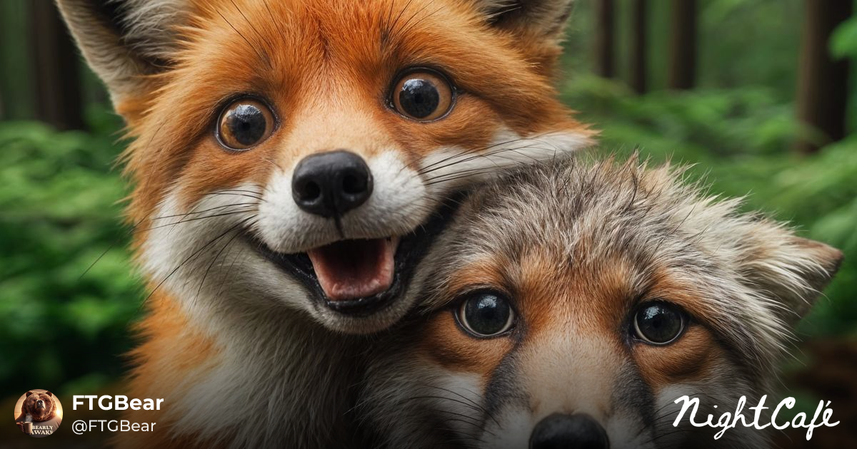 Foxes Embrace in Forest: A Duo Portrait - AI Art