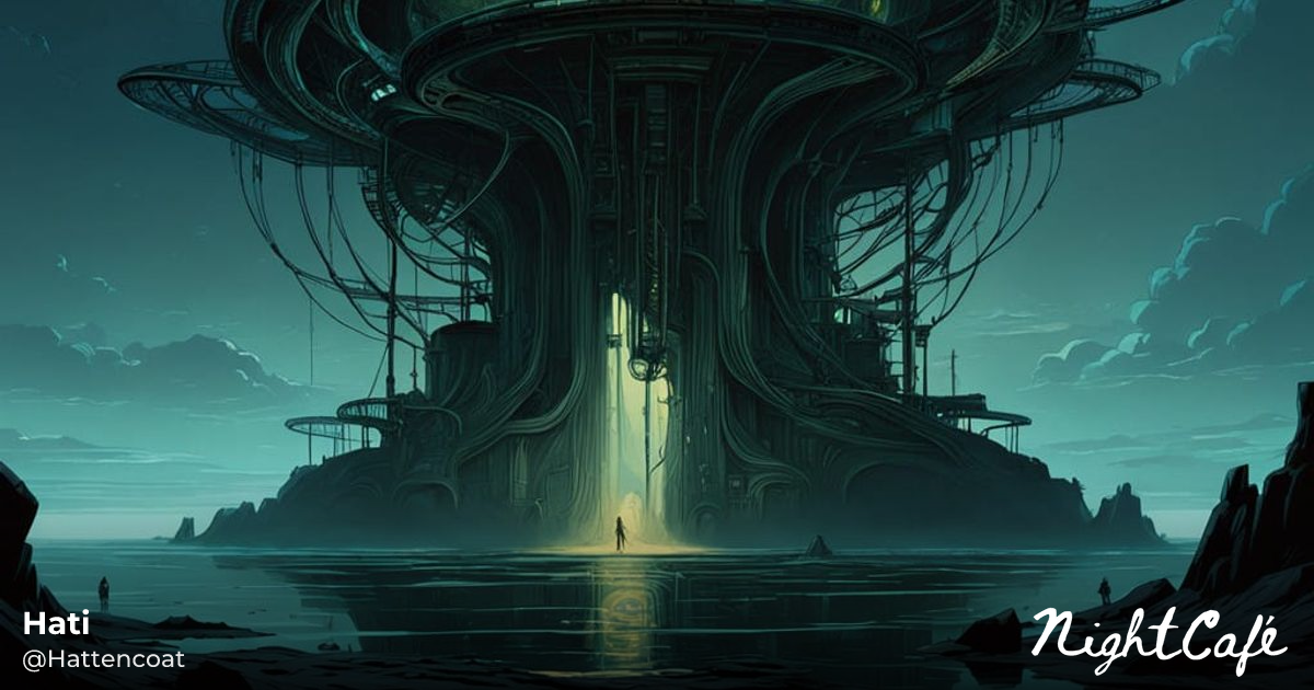 Ethereal Glass Ampulla in Dark Fantasy Sea with Bi... - AI Art