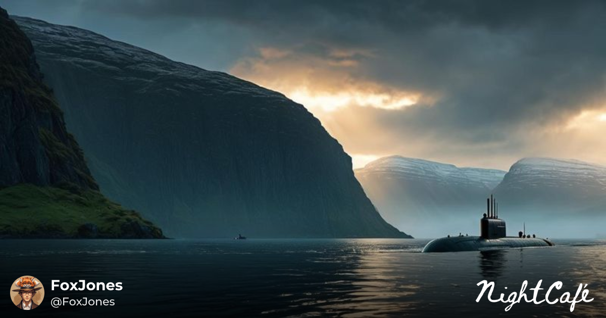 Set sail! - Submarine Emerges from Fjord at Sunrise