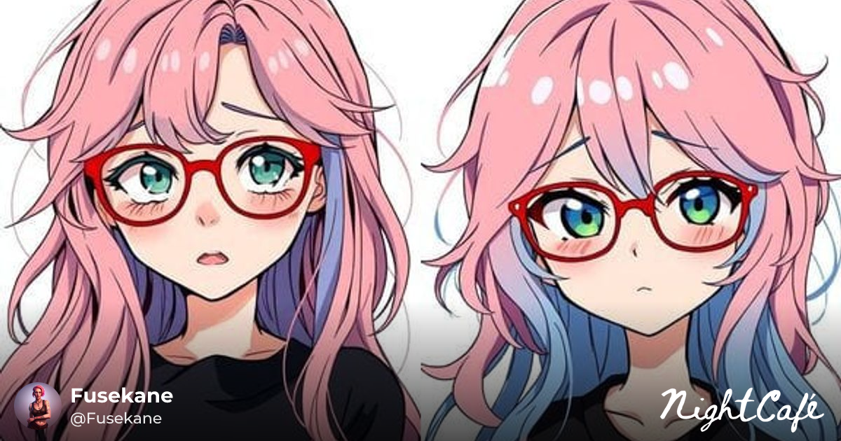 (((STRESSED))), cartoon manga manic pixie dream girl, wavy long dusty-rose and blue hair, blue ...
