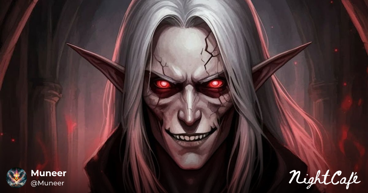 (IMAGEN) a shadowy Undead elven mage with crimson aura, wearing ...