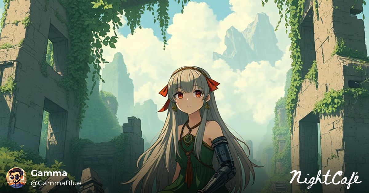 Floating anime girl with mechanical limb