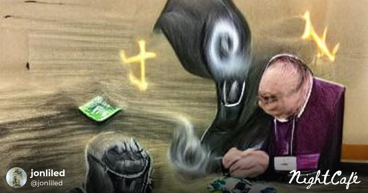Heretical Priest Gambles: Charcoal Drawing - AI Art