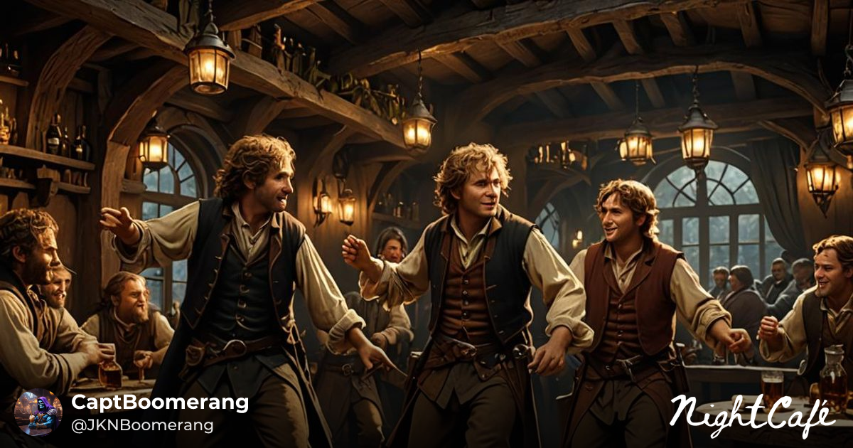 Hobbits dancing in the Prancing Pony