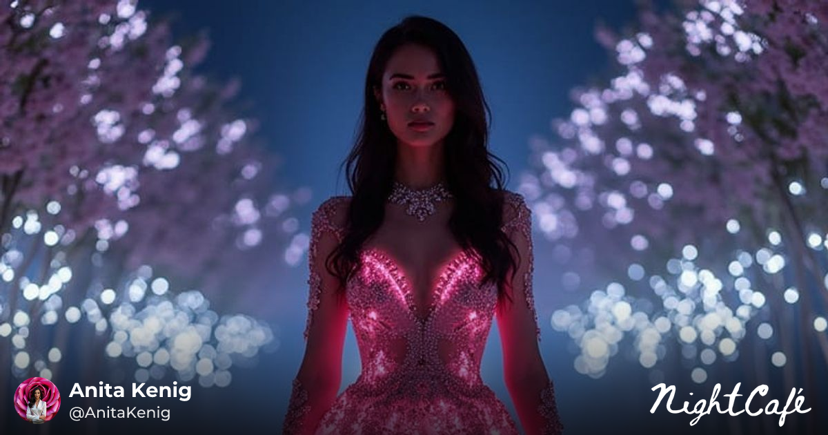 Magenta Pink Neon Dress with Constellation Details... - AI Art