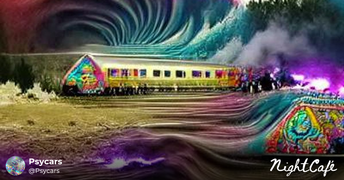 Psychedelic Train Meets Tsunami - AI Art