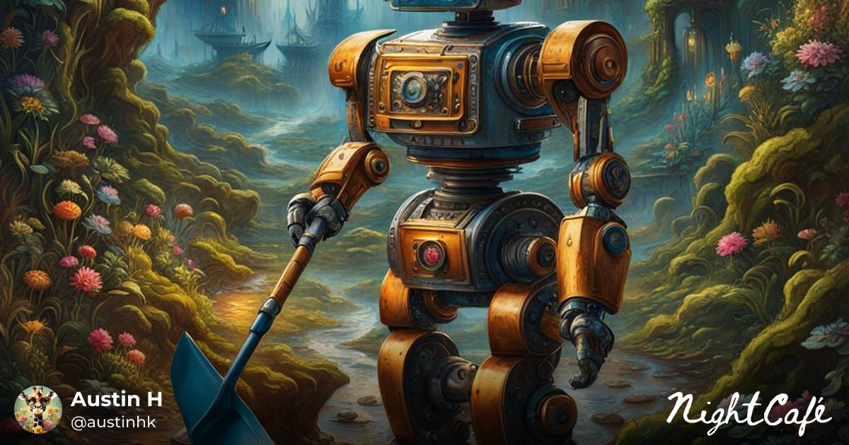 Lonely Robotic Digger. - Whimsical Robot Digger in Maximalis...