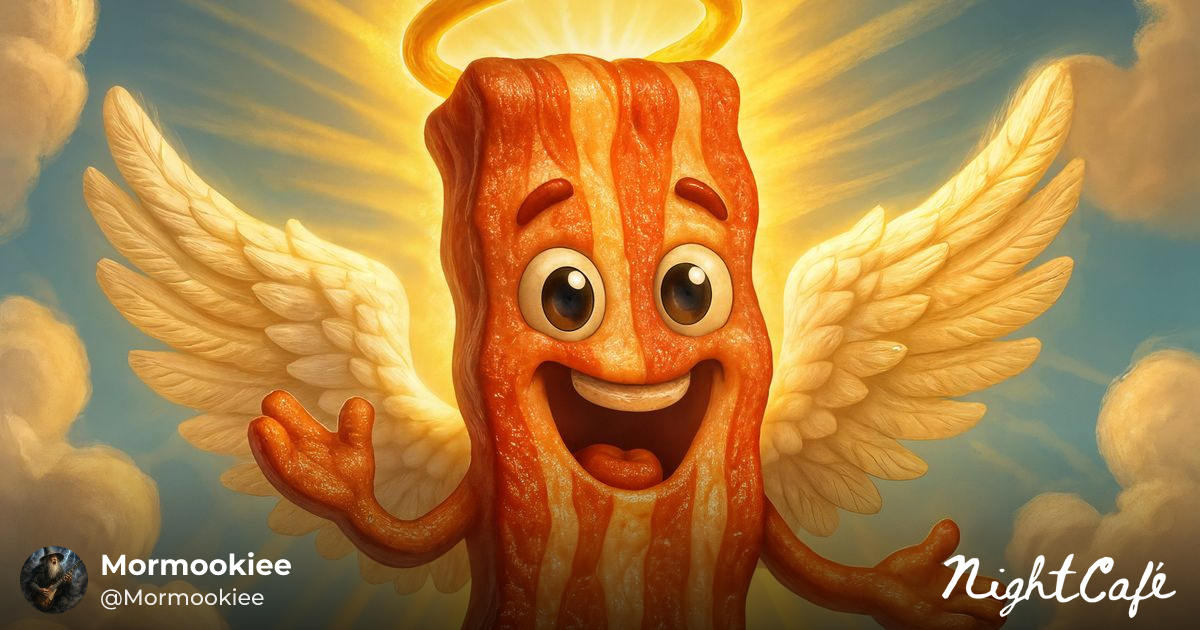 Bacon of Light - Radiant Bacon Angel in Cartoon CGI Style