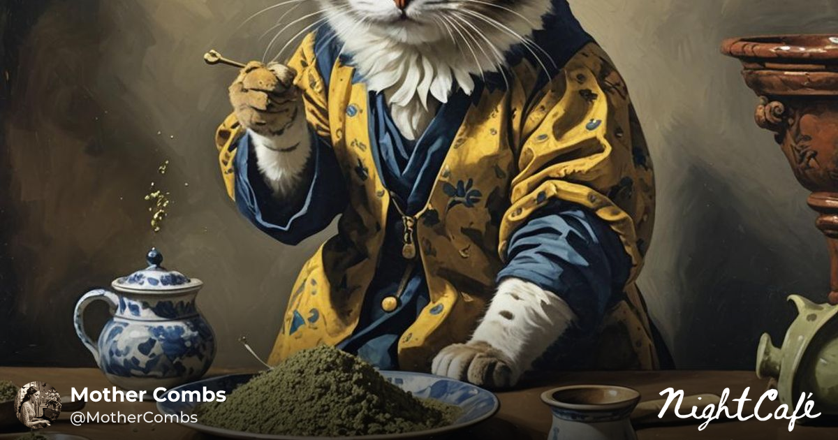 Albert - Cat Enjoying Catnip as Vermeer Painting
