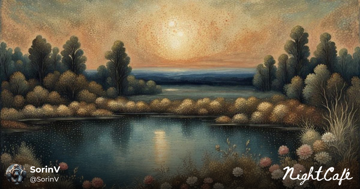 Pointillism - Pointillist Pond Landscape under Draco Conste...
