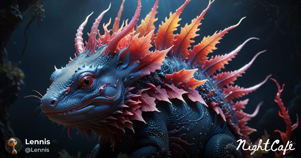 Aztec God of Fire: Axolotl Hybrid in Crimson and I... - AI Art