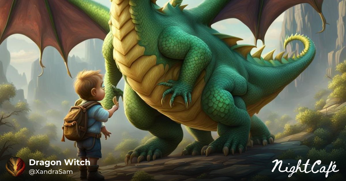 Friendly Green Dragon with Human Baby - AI Art