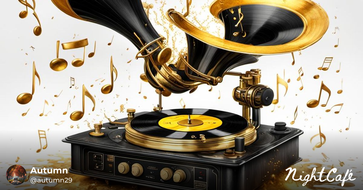 new music technology - Golden Music Notes Around Record Play...