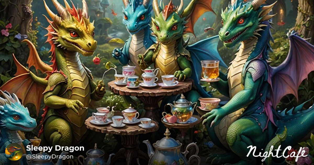 Dragons having a tea party - Dragons' Tea Party in Fairy Tow...