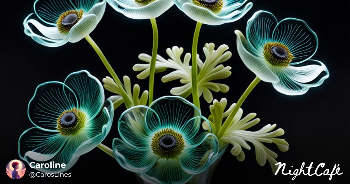 Glass anemones in vase - Bioluminescent Glass Anemones with ...