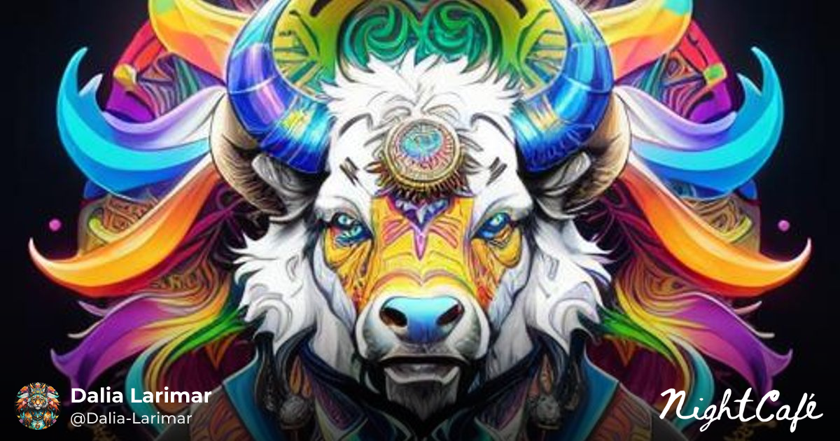 Psychedelic Cubist Buffalo with Geometric Horns - AI Art