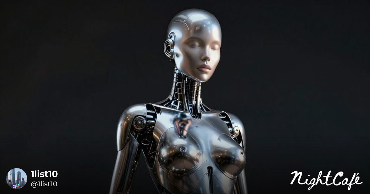 A sleek curvy female woman robot with a metal feat... - AI Art